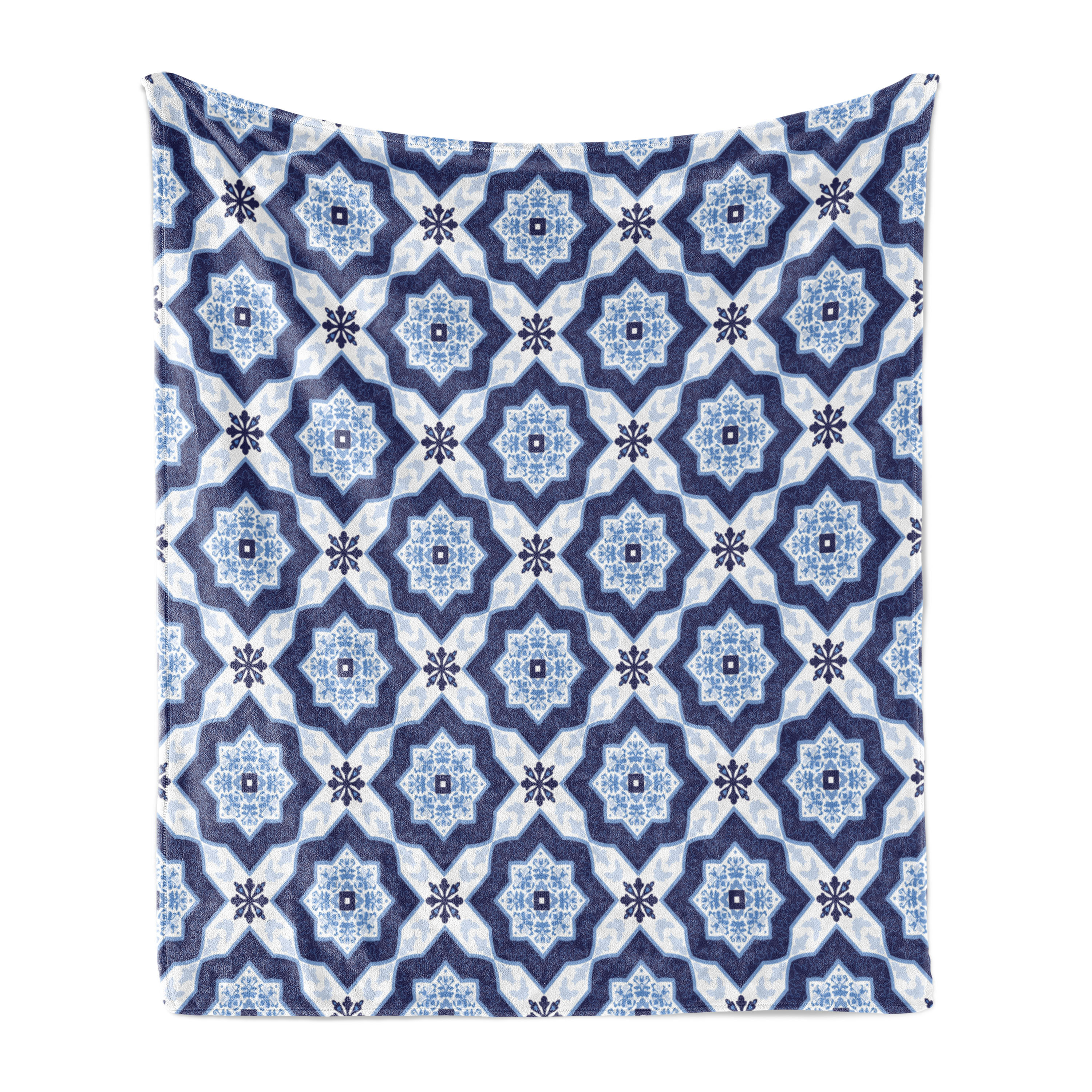 Ambesonne Blue Fleece Throw Blanket Portuguese Azulejo Pattern 50"x70" Pale Blue and Dark Blue ...